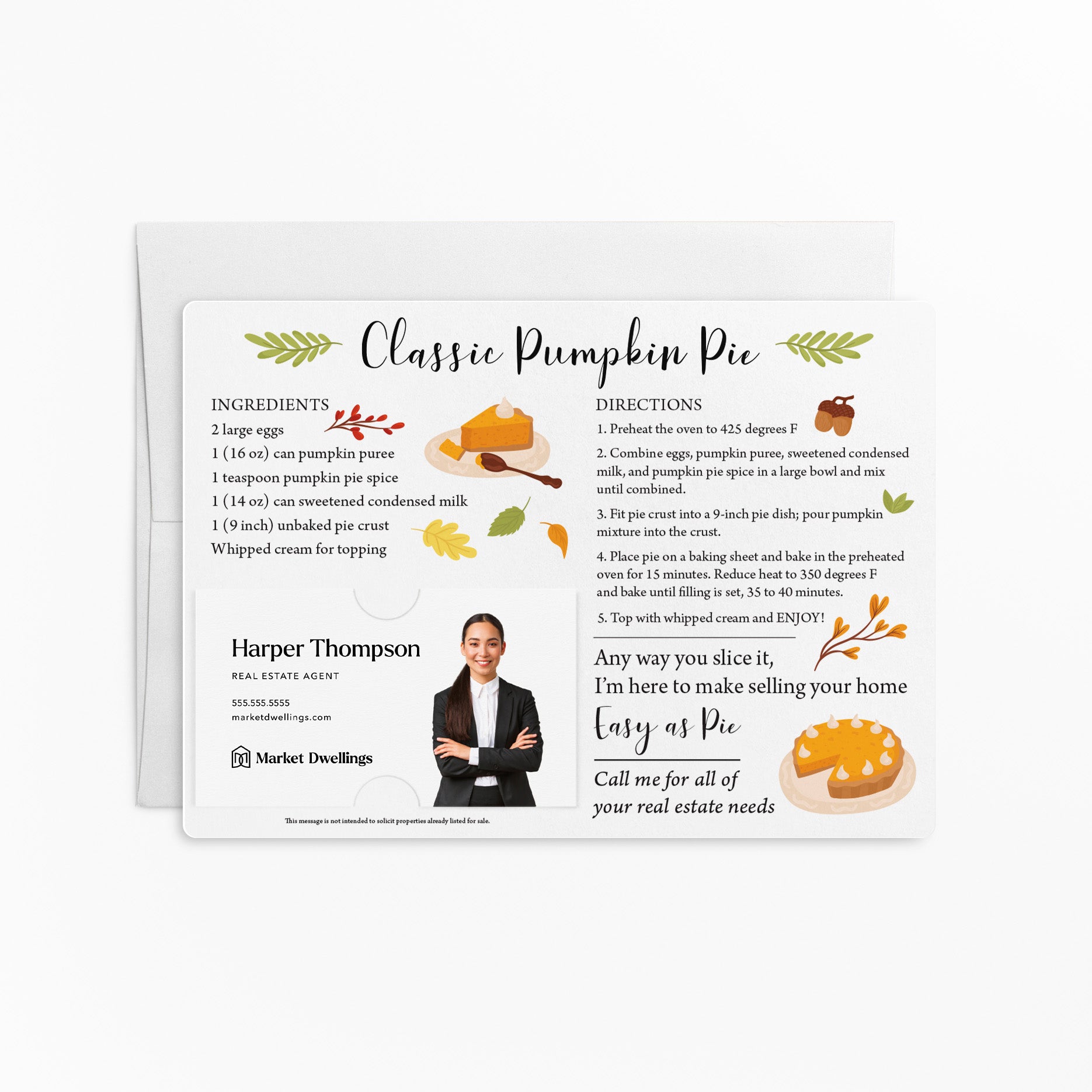 Set of "Classic Pumpkin Pie" Recipe Cards | Envelopes Included | M35-M ...