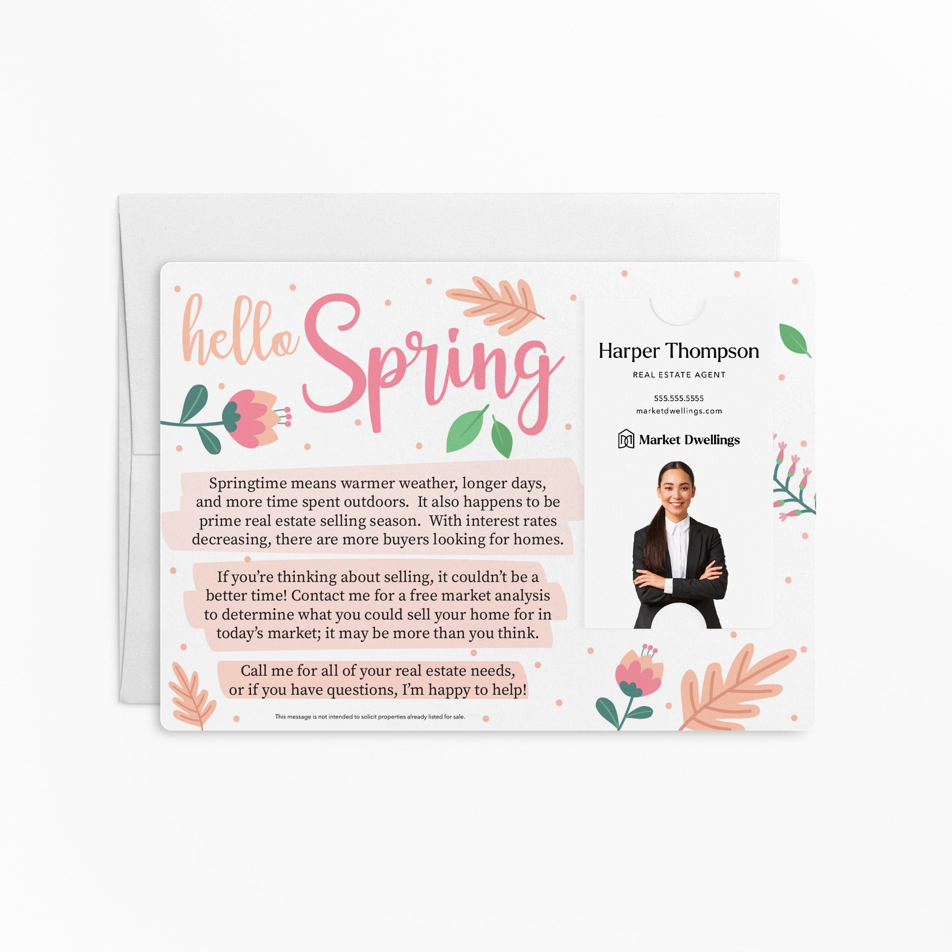 Set of "Hello Spring" Colorful Real Estate Mailer | Envelopes Included ...
